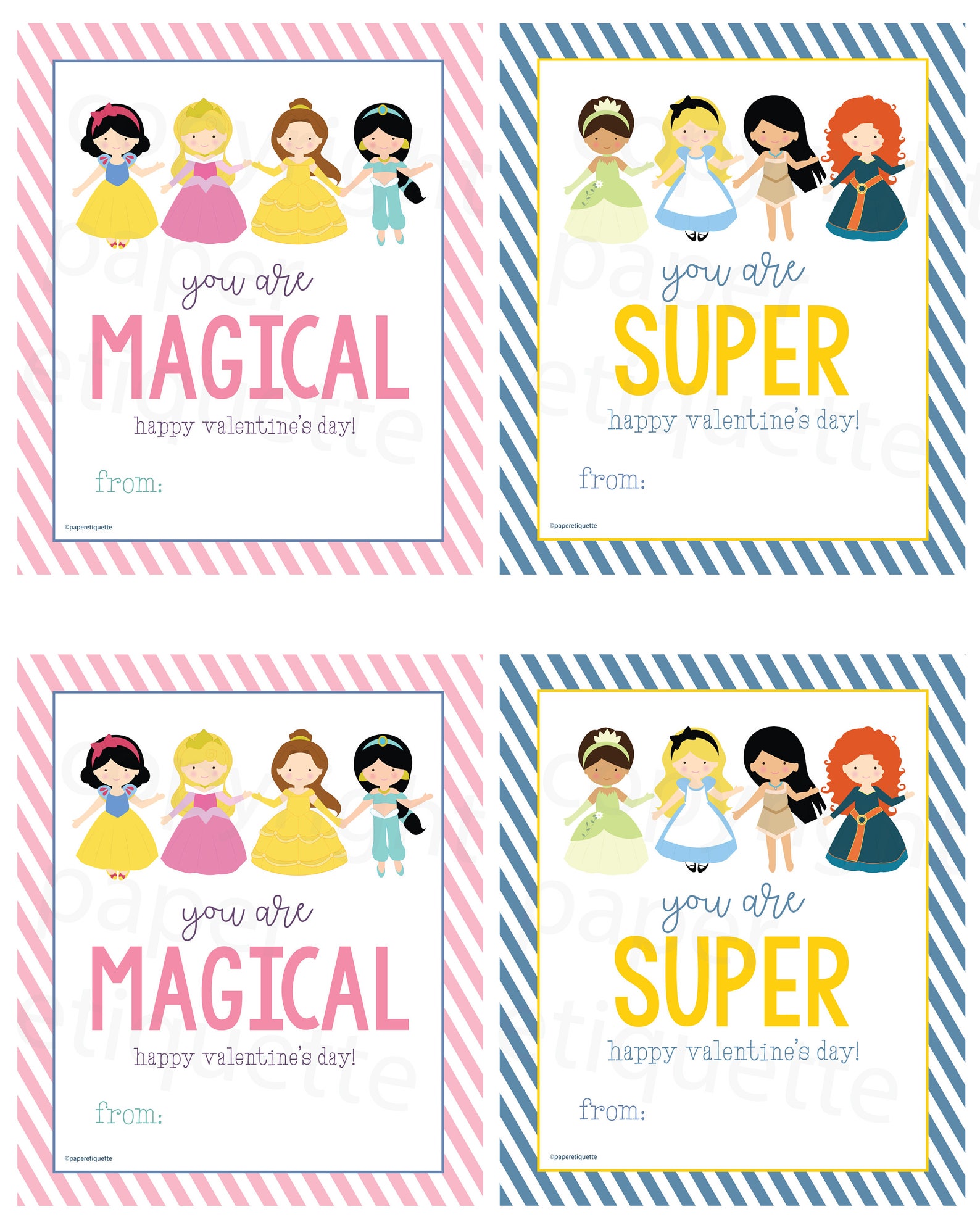 Kid Valentine's Day Cards - Preschool Valentine - Princess Valentine ...