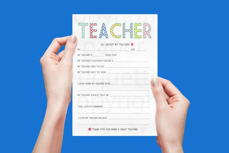 All About My Teacher Printable: Teacher Appreciation Gift, End of ...