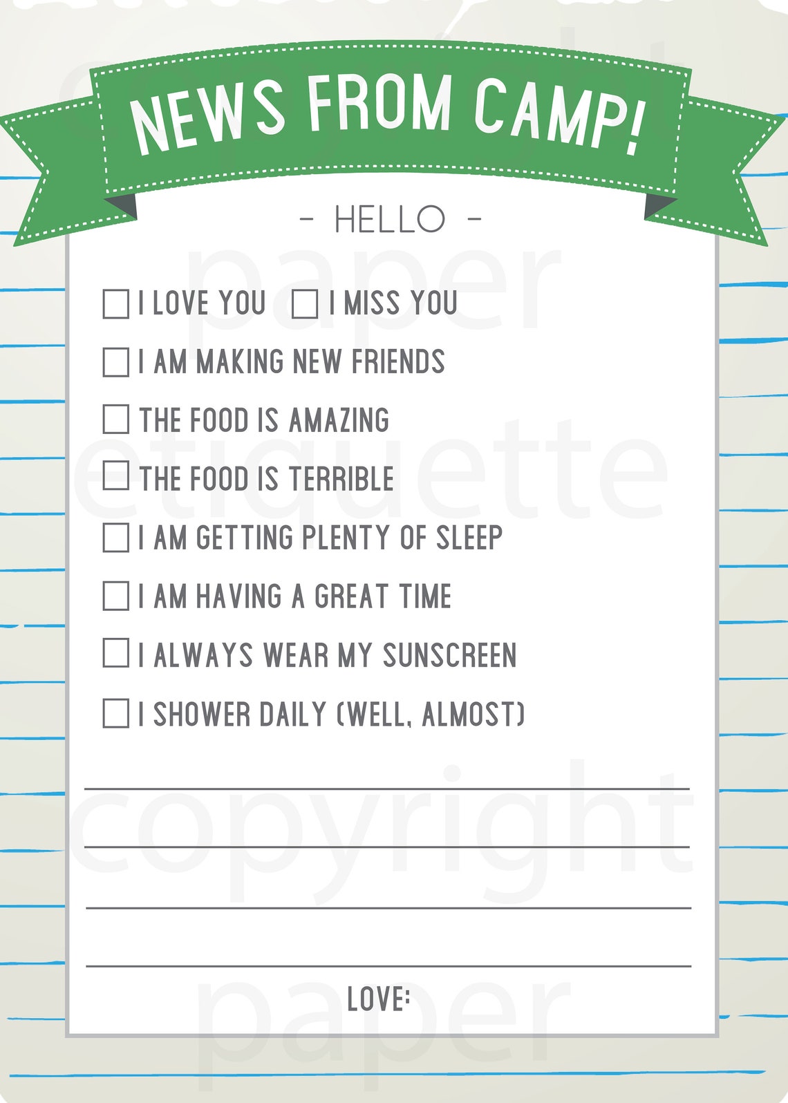 Camp Note Cards Kids' Camp Notes Summer Camp | Etsy