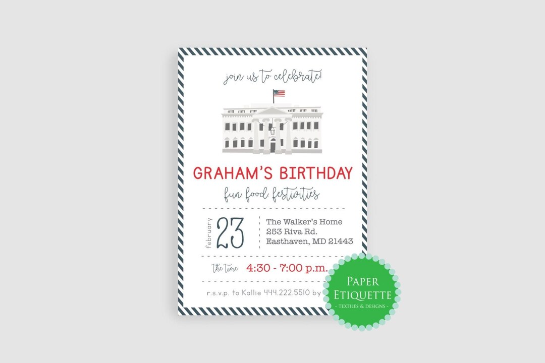 Presidents Day Birthday Invitations - White House Party Invite ...