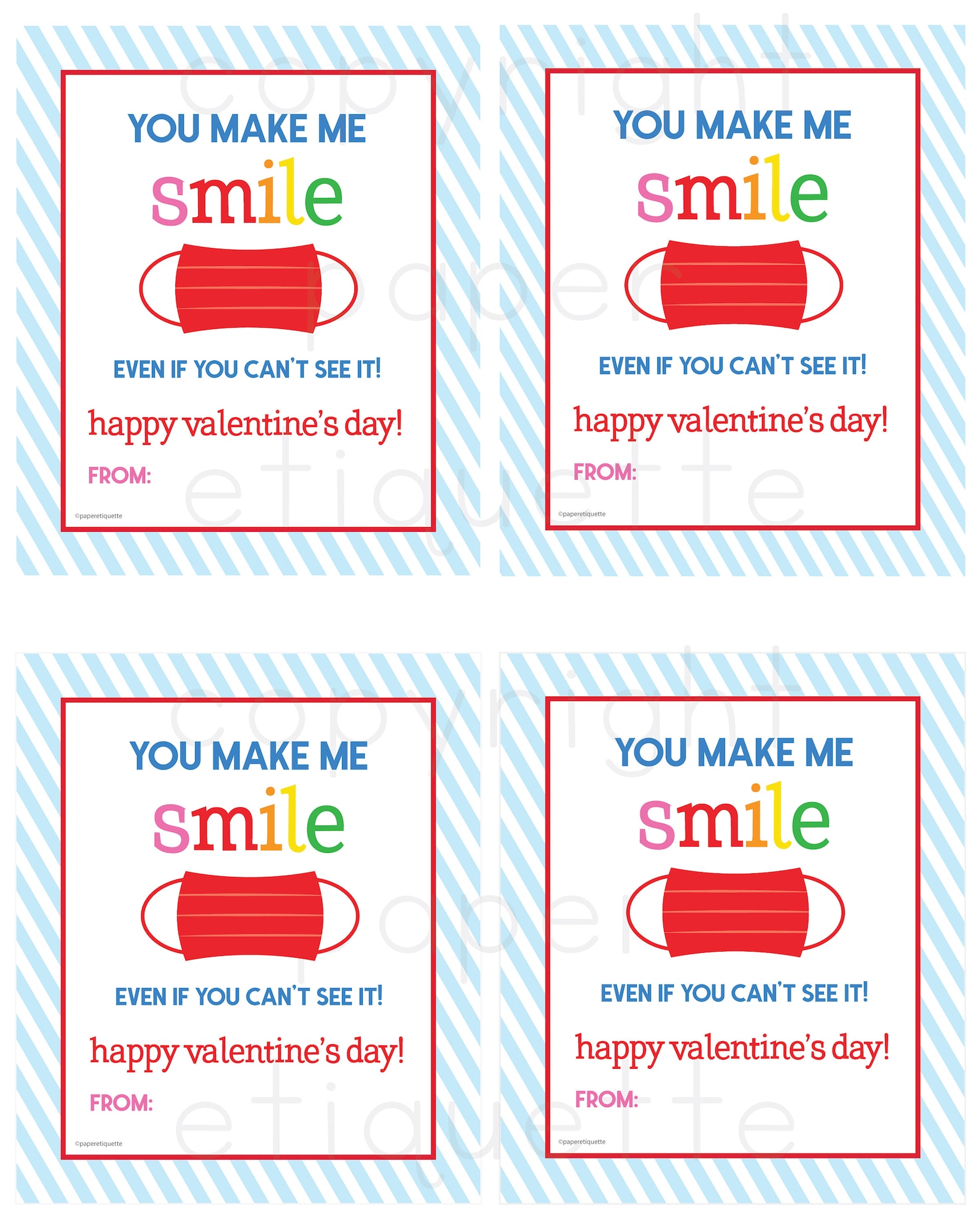Covid SMILE Mask Valentine's Day Cards Gender Neutral | Etsy
