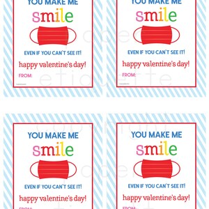 Covid SMILE Mask Valentine's Day Cards Gender Neutral Valentine Middle ...