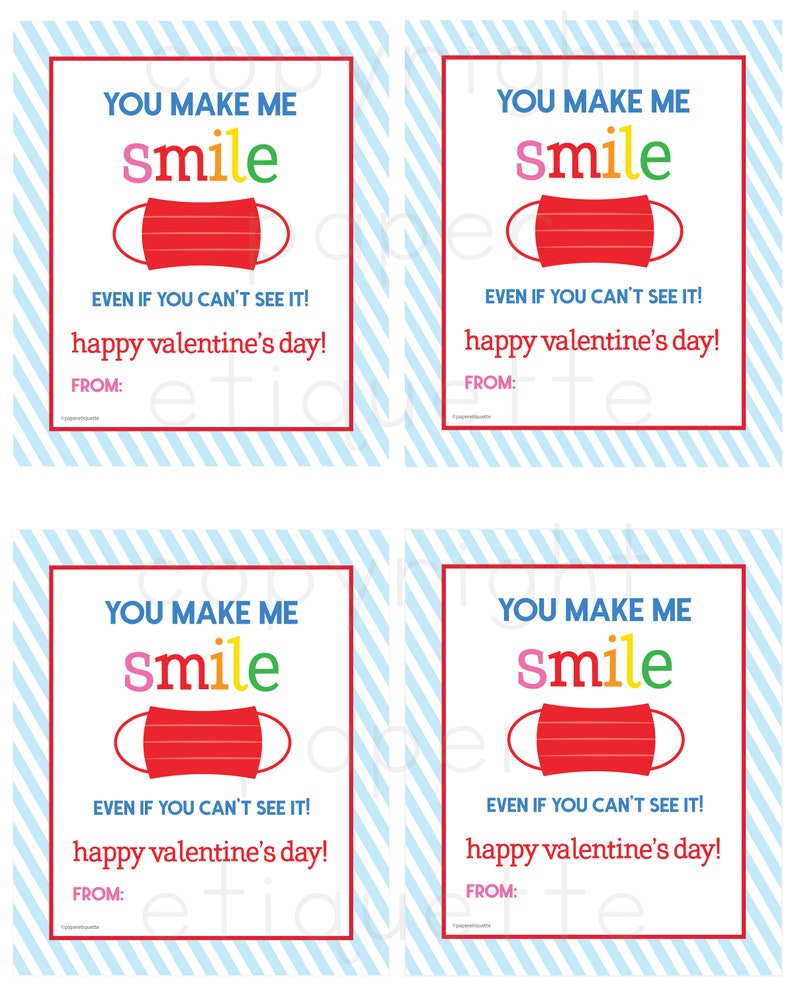 Covid SMILE Mask Valentine's Day Cards Gender Neutral | Etsy