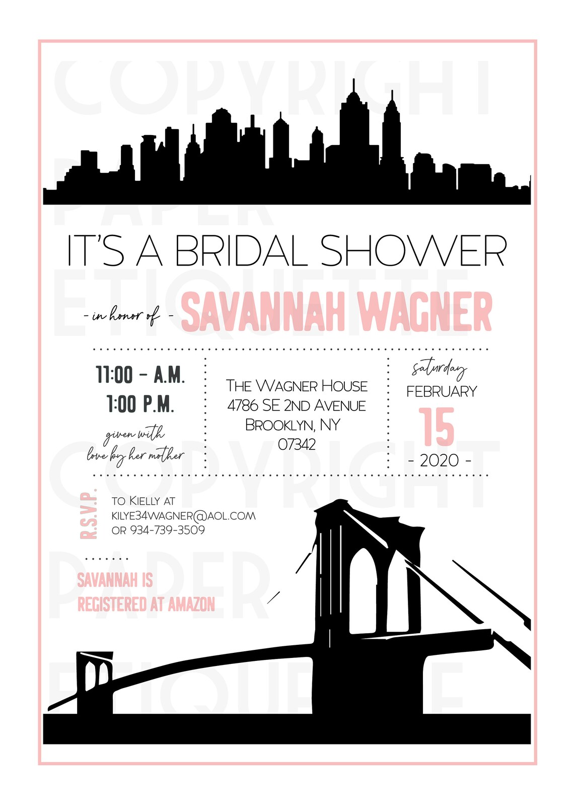 NYC Shower Invitationbrooklyn Bridge Shower Invite Blush | Etsy