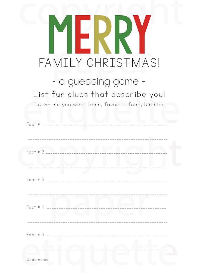 Christmas Family Guess Who Game Holiday Party Guessing Game | Etsy