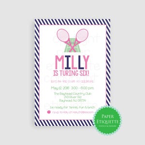 Tennis Invitation - Pink Preppy Tennis Birthday Party Invite, Summer ...
