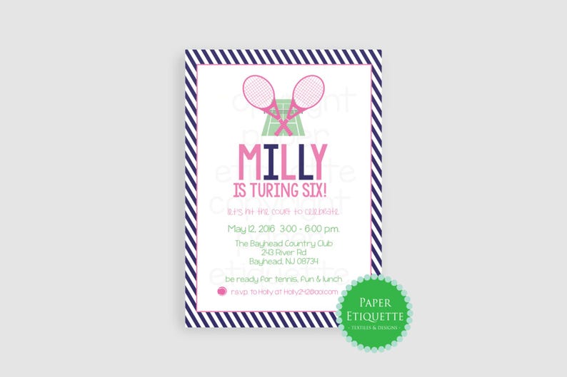 Tennis Invitation - Pink Preppy Tennis Birthday Party Invite, Summer ...
