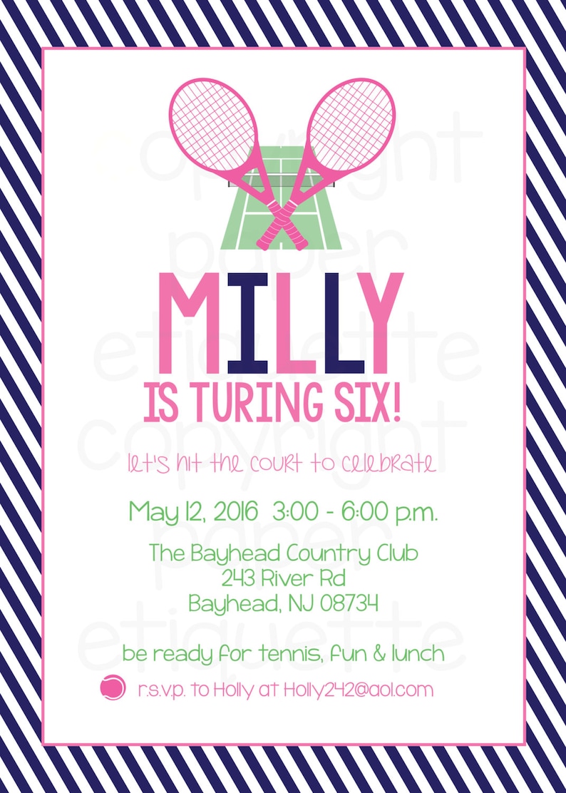 Tennis Invitation Pink Preppy Tennis Invite Tennis Birthday | Etsy