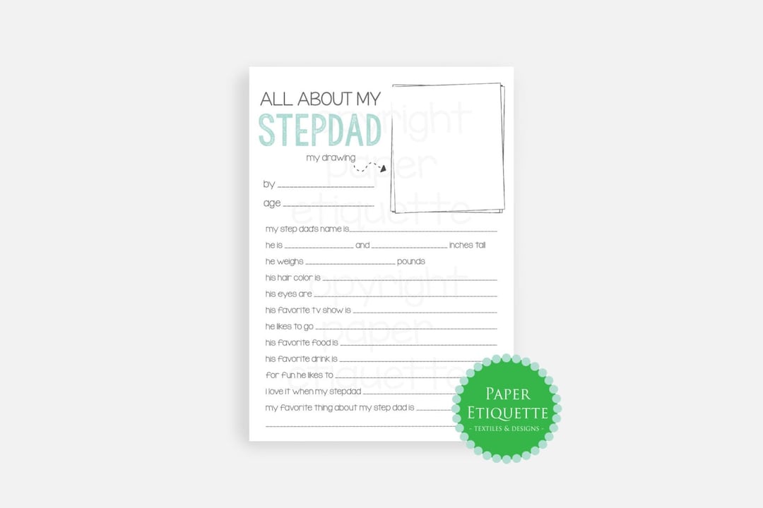 All About My Step Dad Printable | Step Dad Father's Day Gift | Bonus ...
