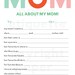 All About My Mom Printable Mother's Day Gift, Mom Fill in the Blanks ...