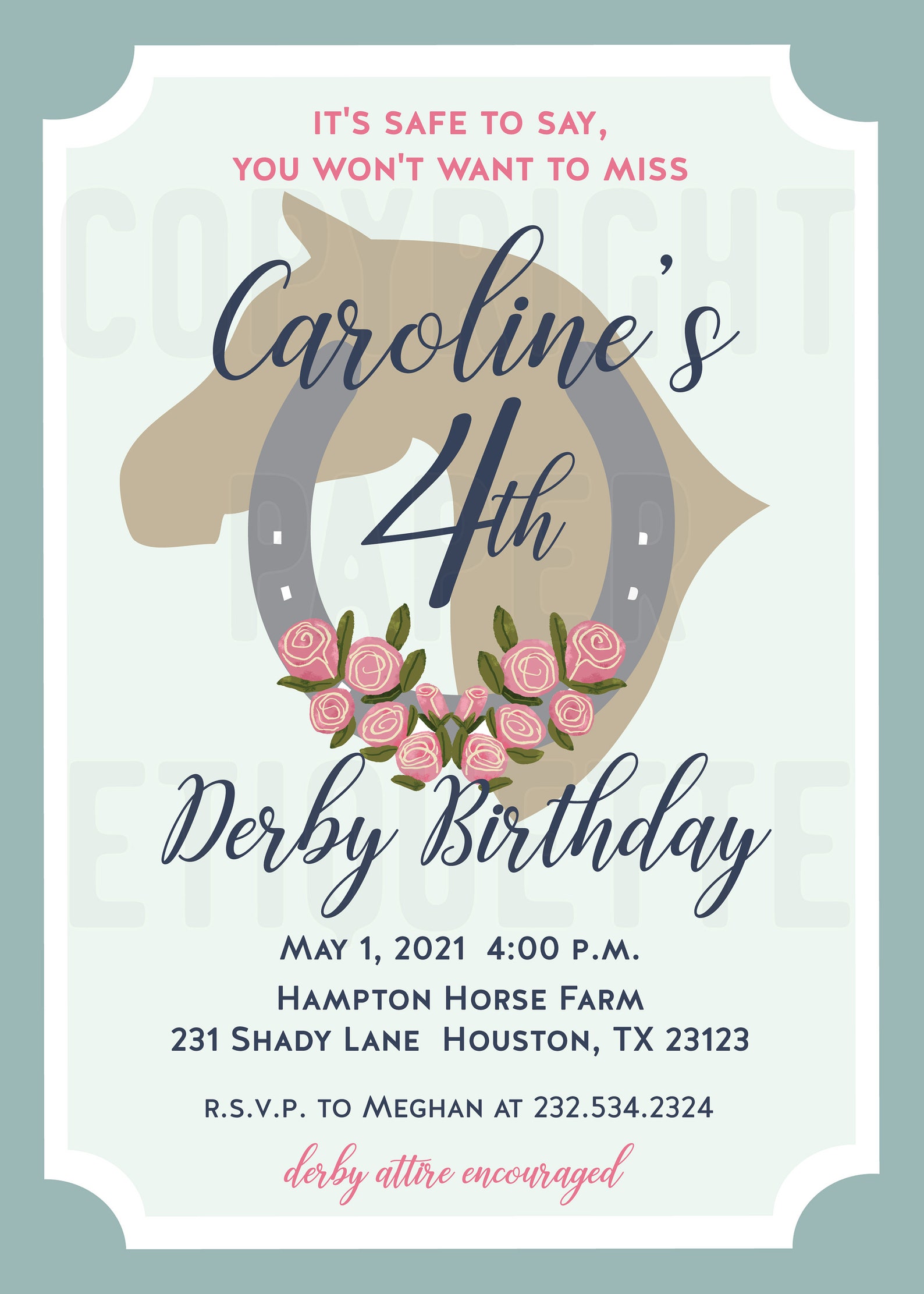 Kentucky Derby Birthday Invitation Derby Birthday Party | Etsy