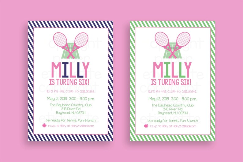 Tennis Invitation - Pink Preppy Tennis Birthday Party Invite, Summer ...