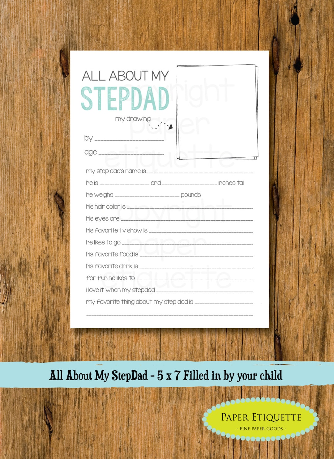 All About My Step Dad Printable , Step Dad Father's Day Gift, Bonus Dad ...