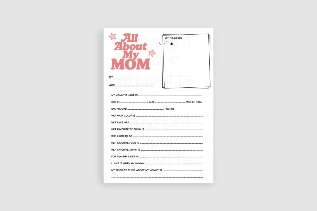 All About My Mom Printable Mother's Day Gift - Birthday Card From Child ...