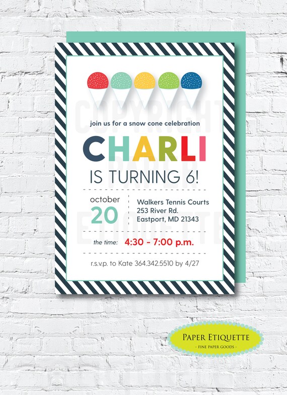 Snow Cone Birthday Invitation Summer Bbque Invite School | Etsy