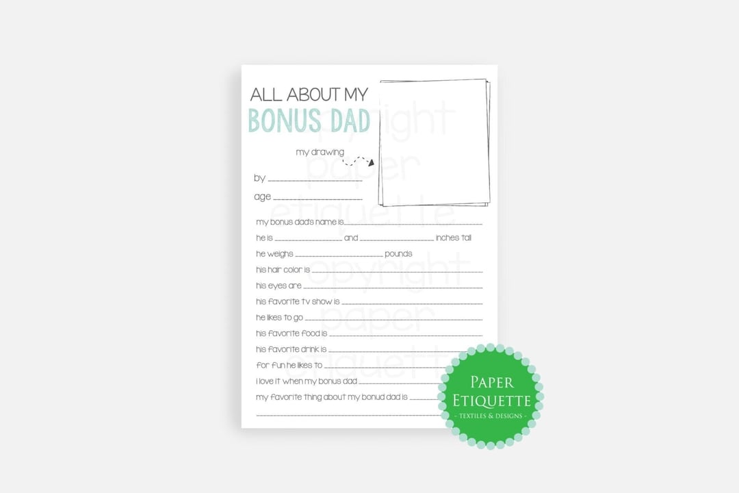 All About My Bonus Dad Printable | Bonus Dad Father's Day Gift | 5x7 ...