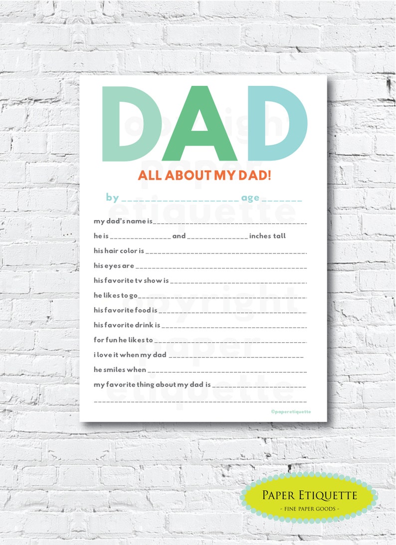 All About My Daddy Father's Day Gift 5 X 7 Fill in | Etsy