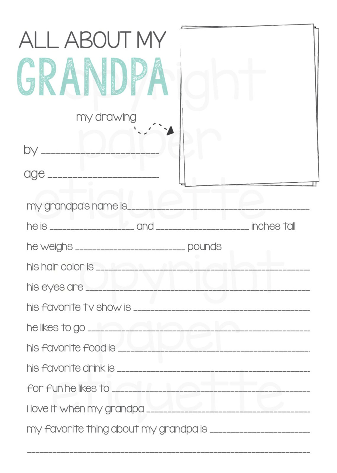 All About My Grandpa - Father's Day Gift, 5 X 7 Fill In, Grandpa ...