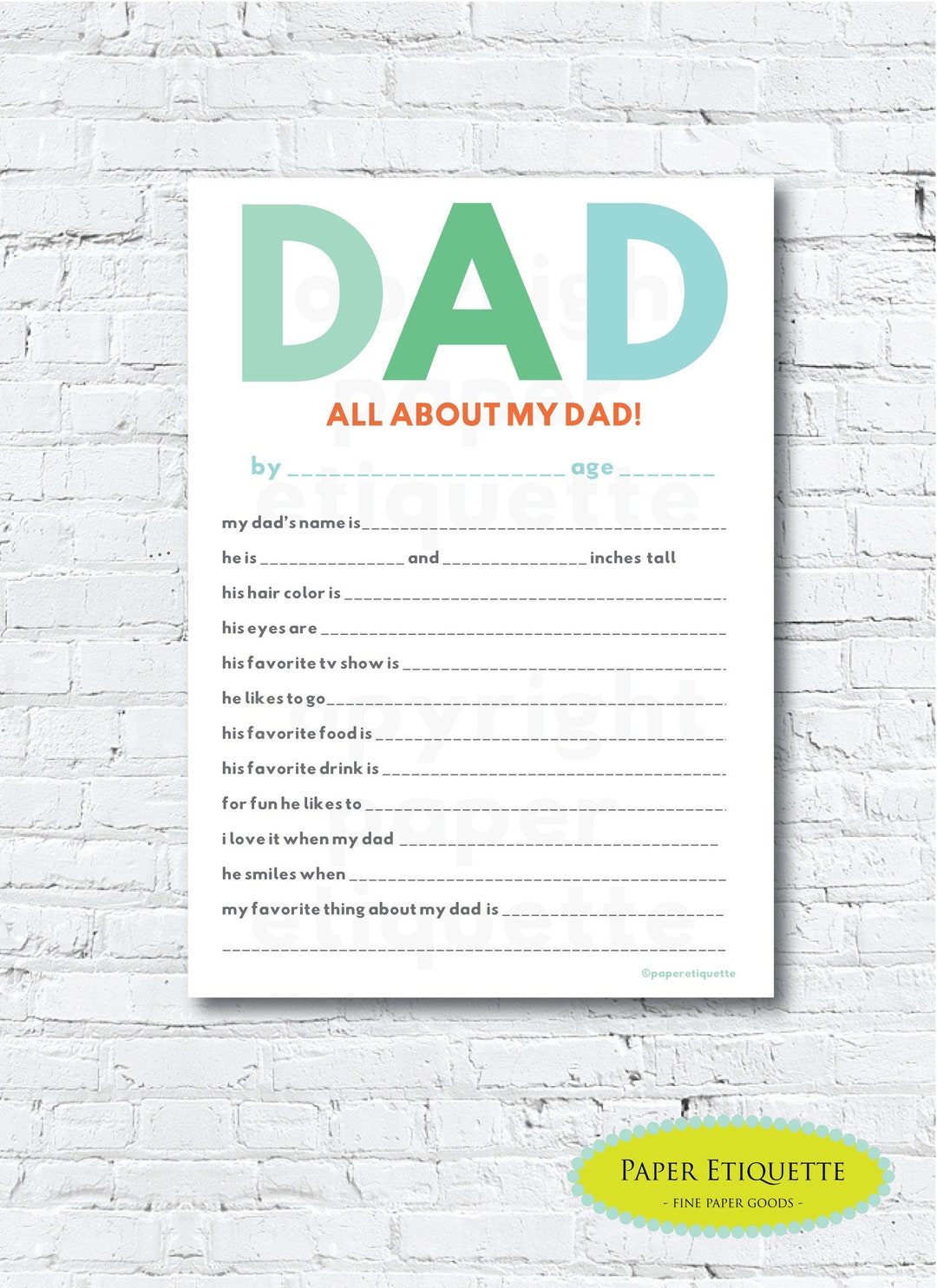 Father's Day Printable, All About My Dad, Father's Day Questionnaire ...