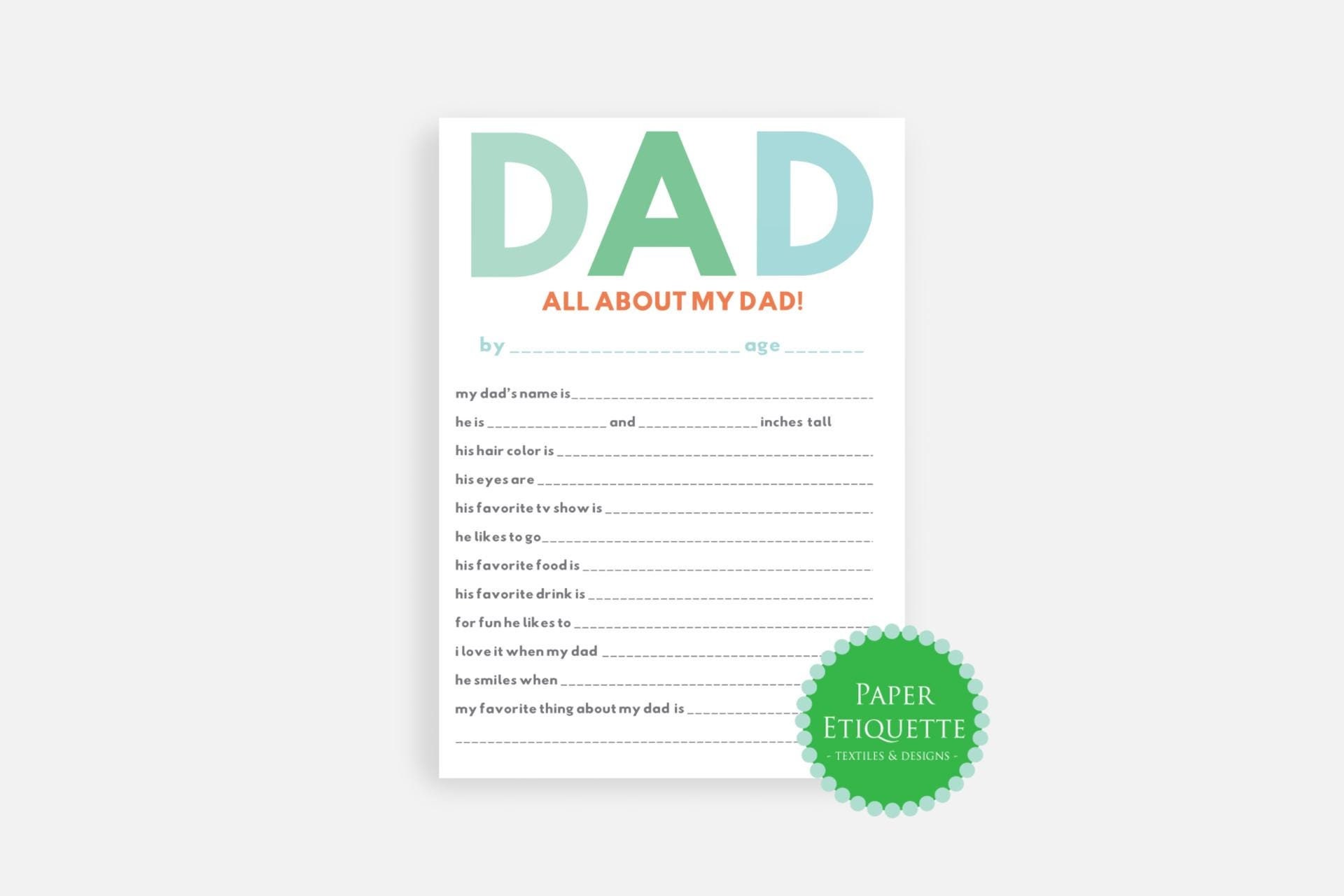 Father's Day Printable - All About My Dad Questionnaire, Perfect Father ...
