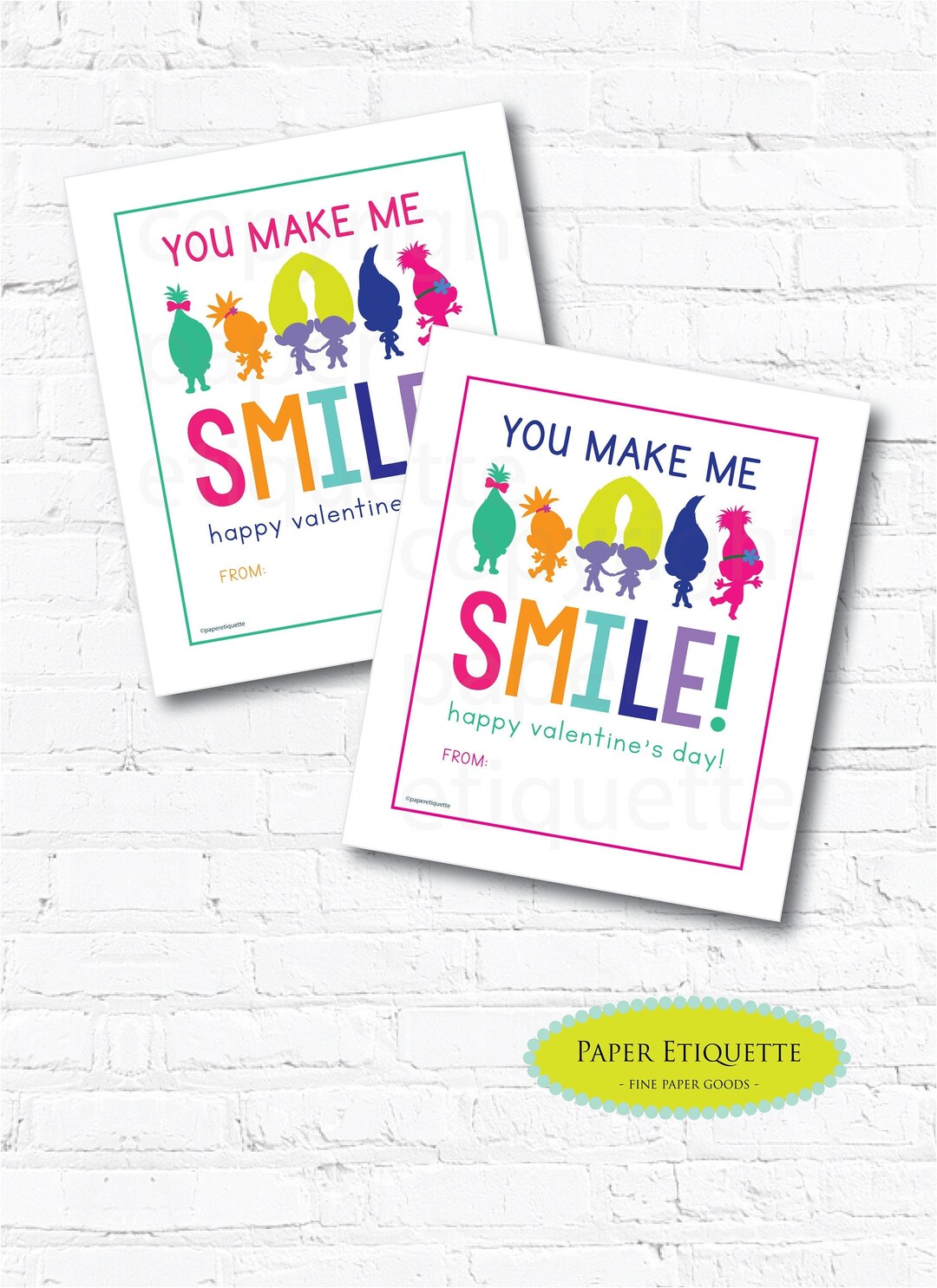 Kid Valentine's Day Cards -school Valentine -troll Inspired Children's ...