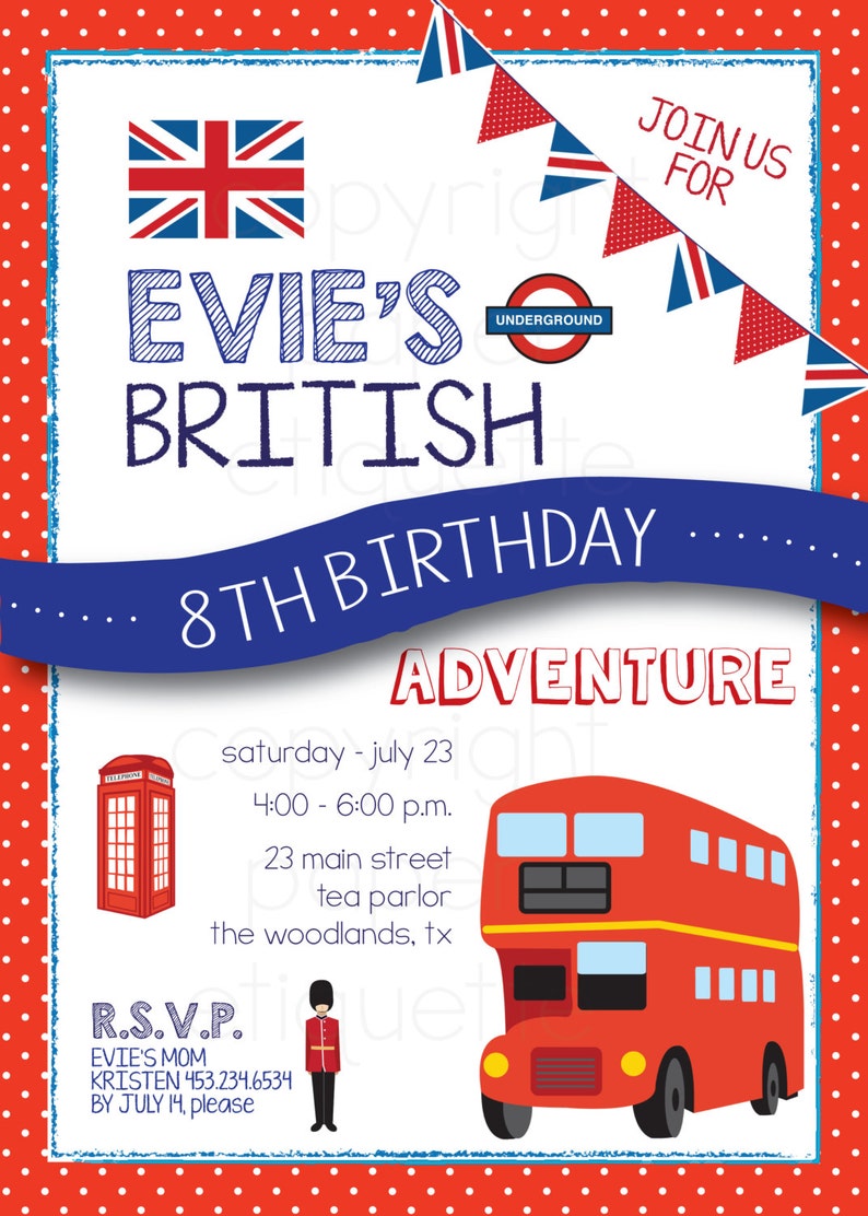British London Birthday Tea Party Invitation British - Etsy