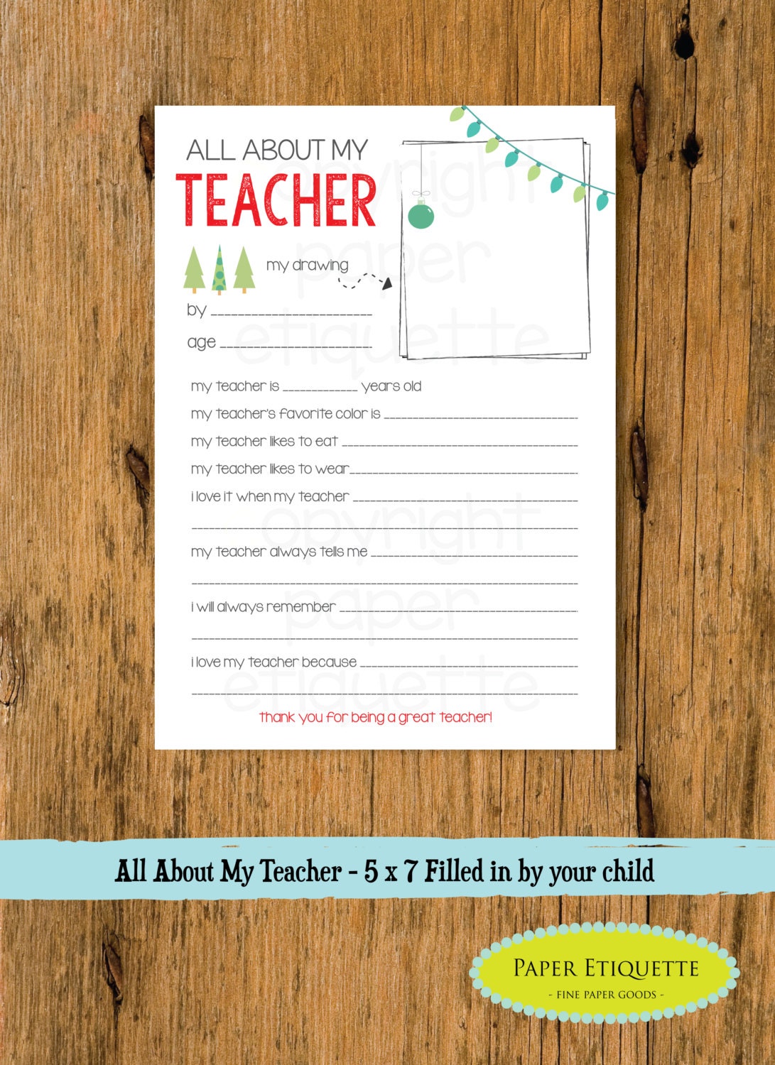 All About My Teacher Teacher Appreciation /end of Year | Etsy