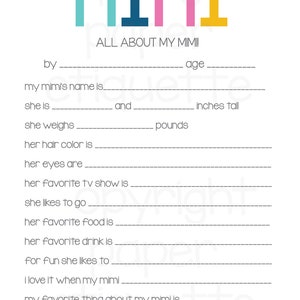 All About Mimi Printable, Mimi Mother's Day Gift - Mimi Fill In, Print ...