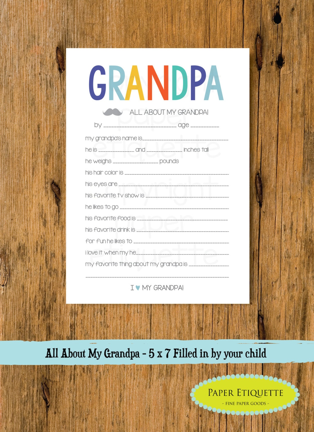 All About My Grandpa - Father's Day Gift - 5 X 7 Fill In, Grandpa ...