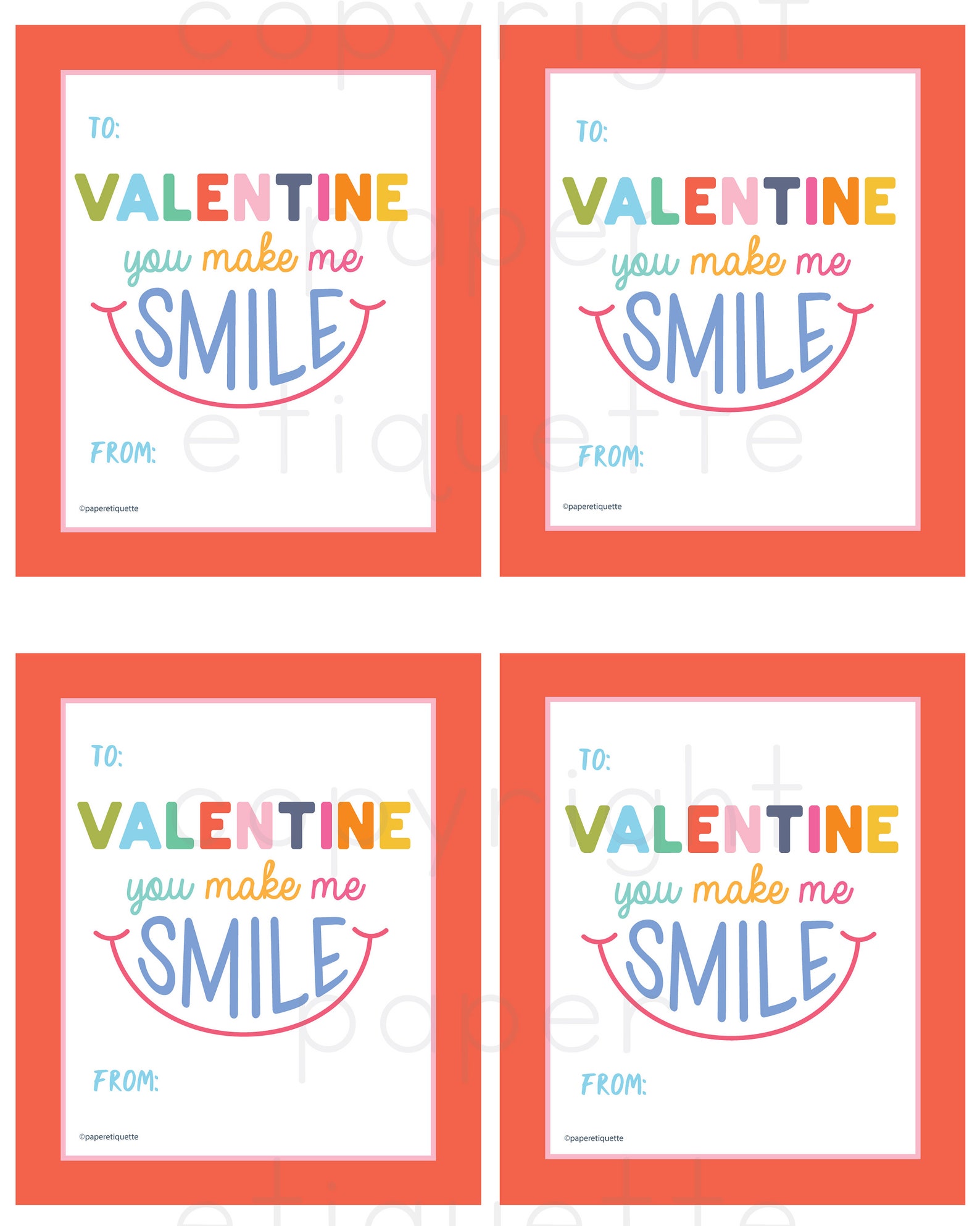 Colorful SMILE Valentine's Day Cards - Gender Neutral Valentine ...