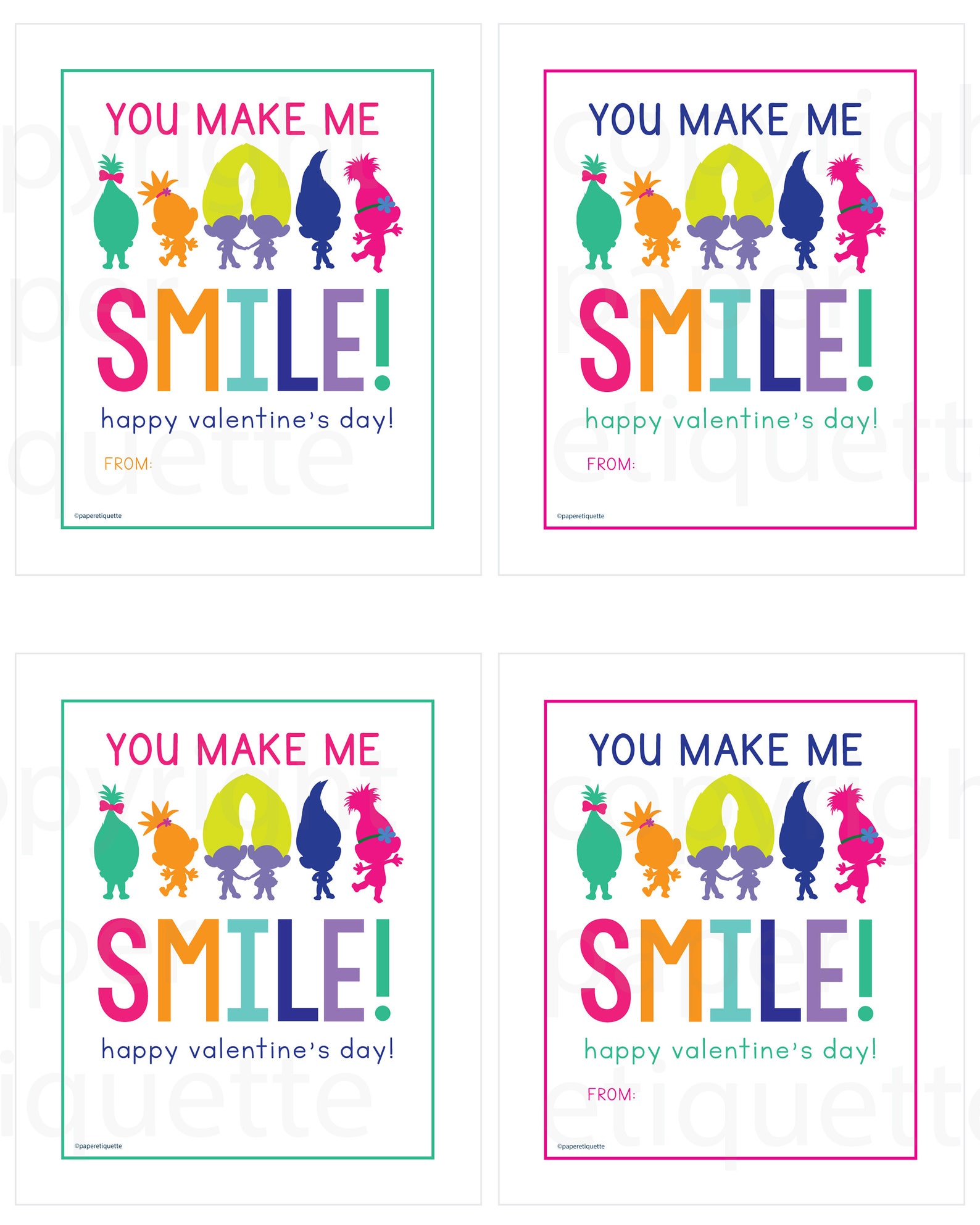 Troll Valentine's Day Cards - Kid's Classroom Valentines (digital ...