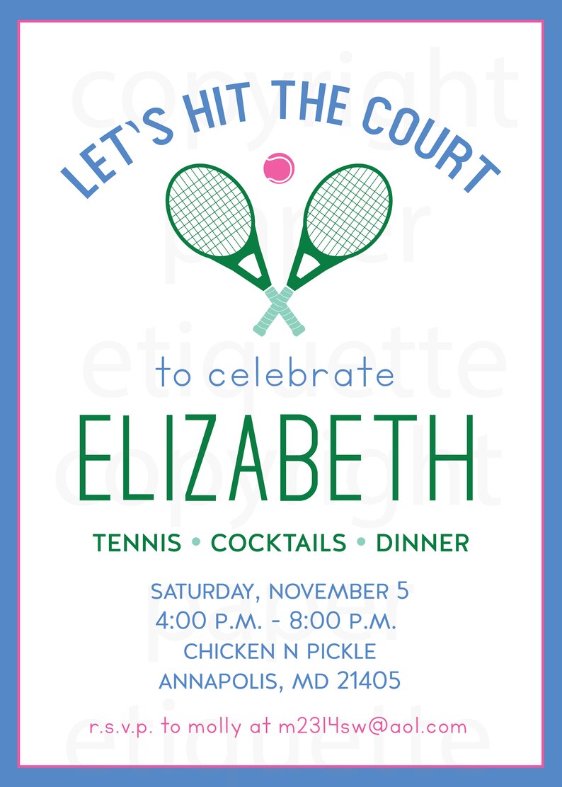 Tennis Invitation - Preppy Tennis Invite,tennis Birthday Party,tennis ...