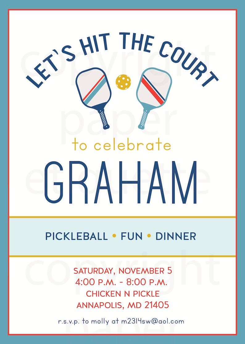 Pickleball Invitaiton Pickleball Party Pickleball Birthday - Etsy