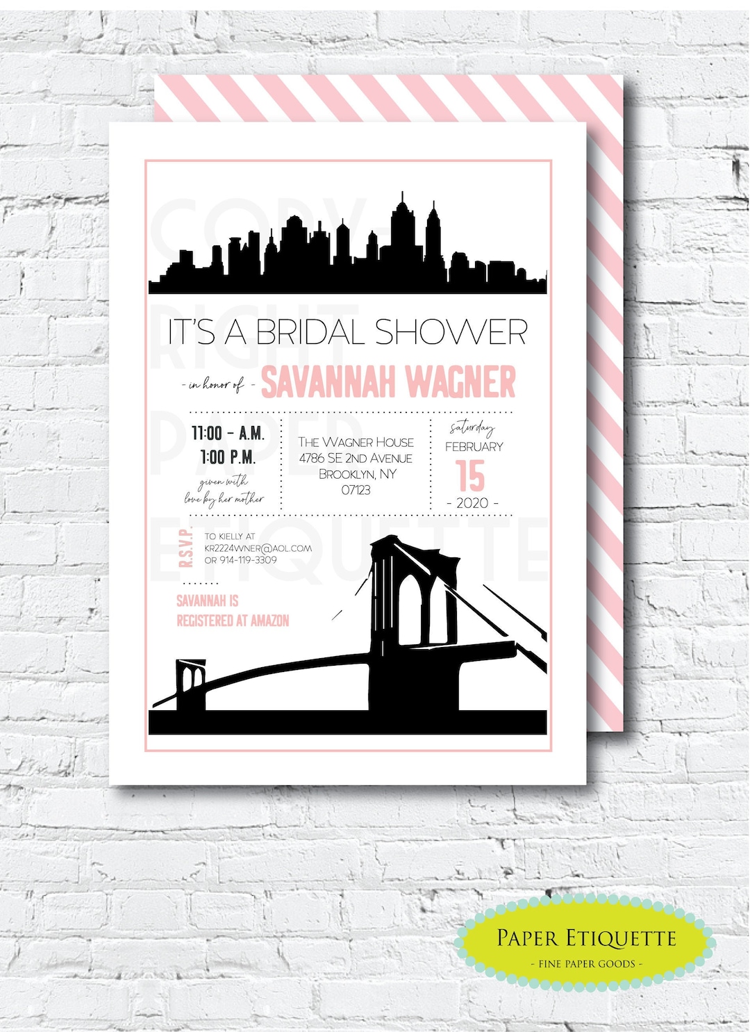 NYC Shower Invitation,brooklyn Bridge Shower Invite, Blush Shower ...