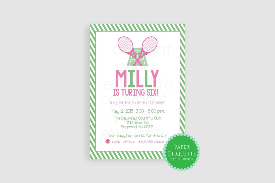 Tennis Invitation - Pink Preppy Tennis Birthday Party Invite, Summer ...