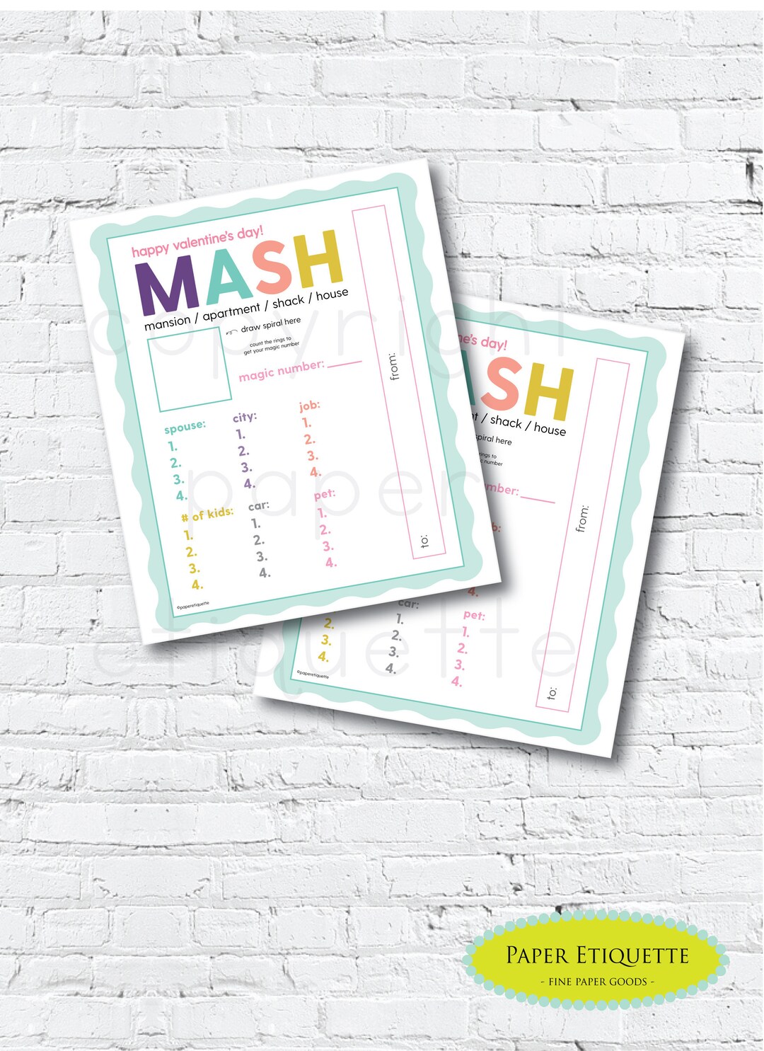 MASH Valentine's Day Cards - Middle School Valentine -valentine Game ...