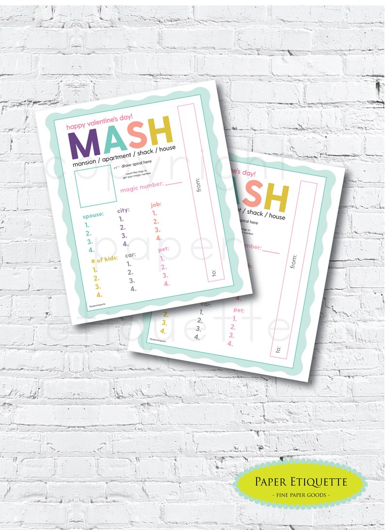 MASH Valentine's Day Cards - Middle School Valentine -valentine Game ...