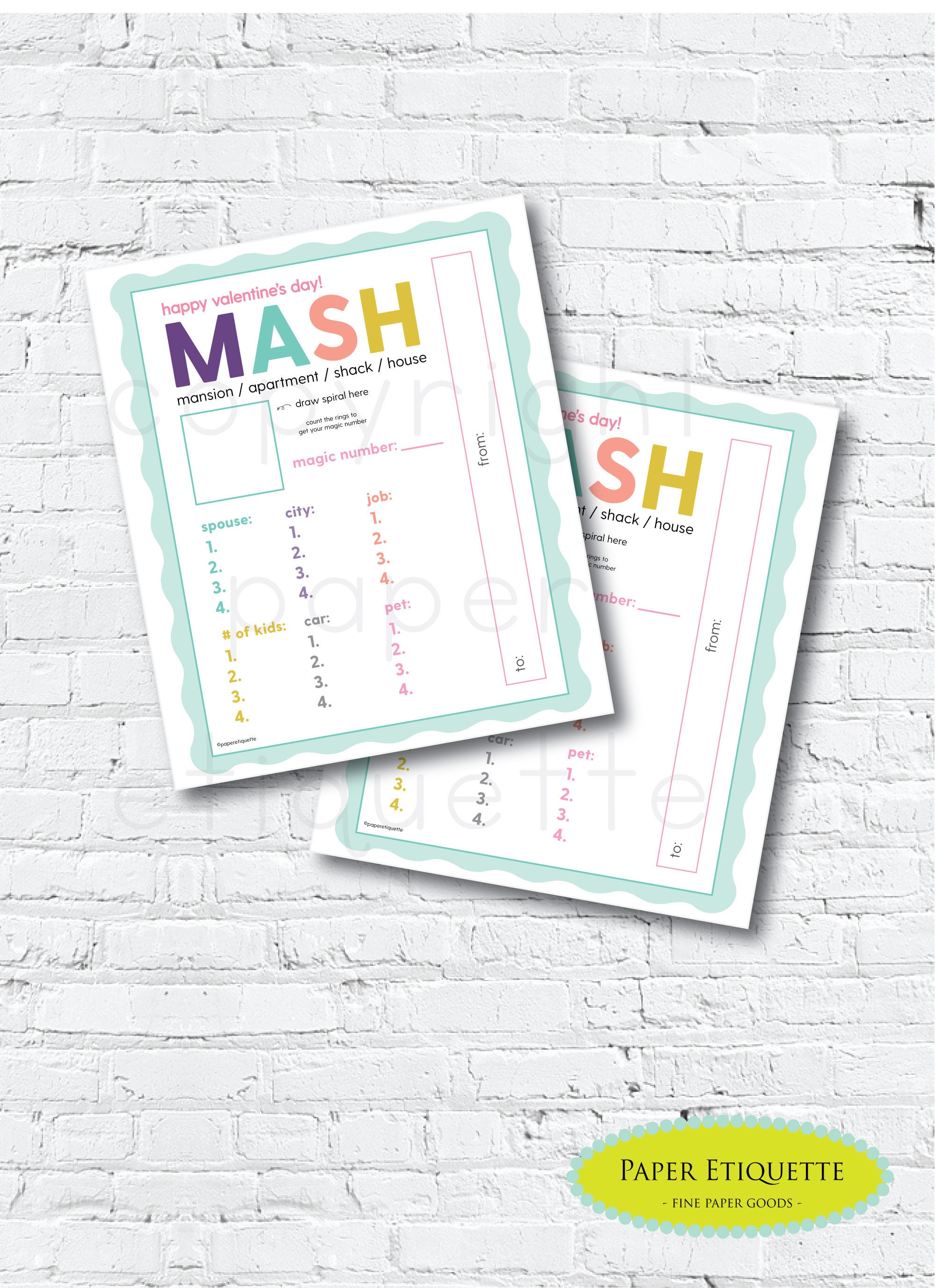 MASH Valentine's Day Cards - Middle School Valentine -valentine Game ...