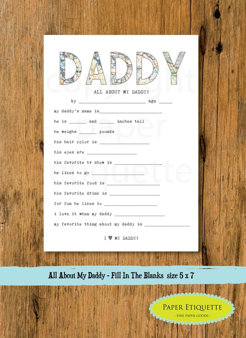 All About My Daddy Printable Father's Day Gift Dad Fill - Etsy