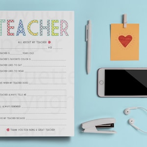 All About My Teacher Printable: Teacher Appreciation Gift, End of ...