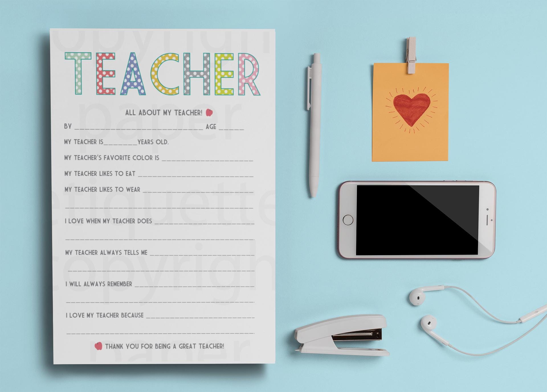 All About My Teacher Printable: Teacher Appreciation Gift, End of ...