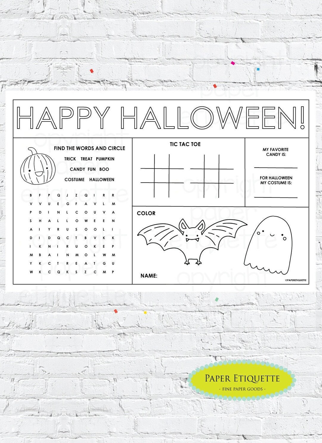Printable Children's Halloween Placemat, Kid's Halloween Coloring ...
