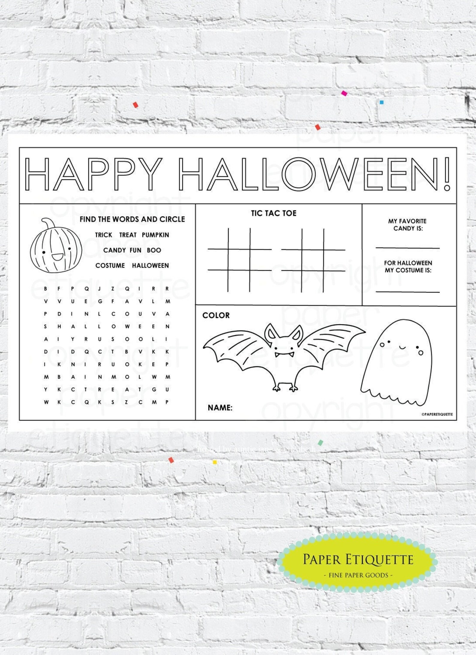 Printable Children's Halloween Placemat Kid's | Etsy
