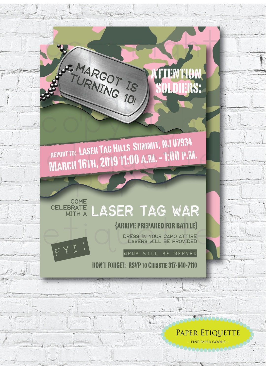 Laser Tag Camo Birthday Invite, War Birthday Party,pink Camo Birthday ...
