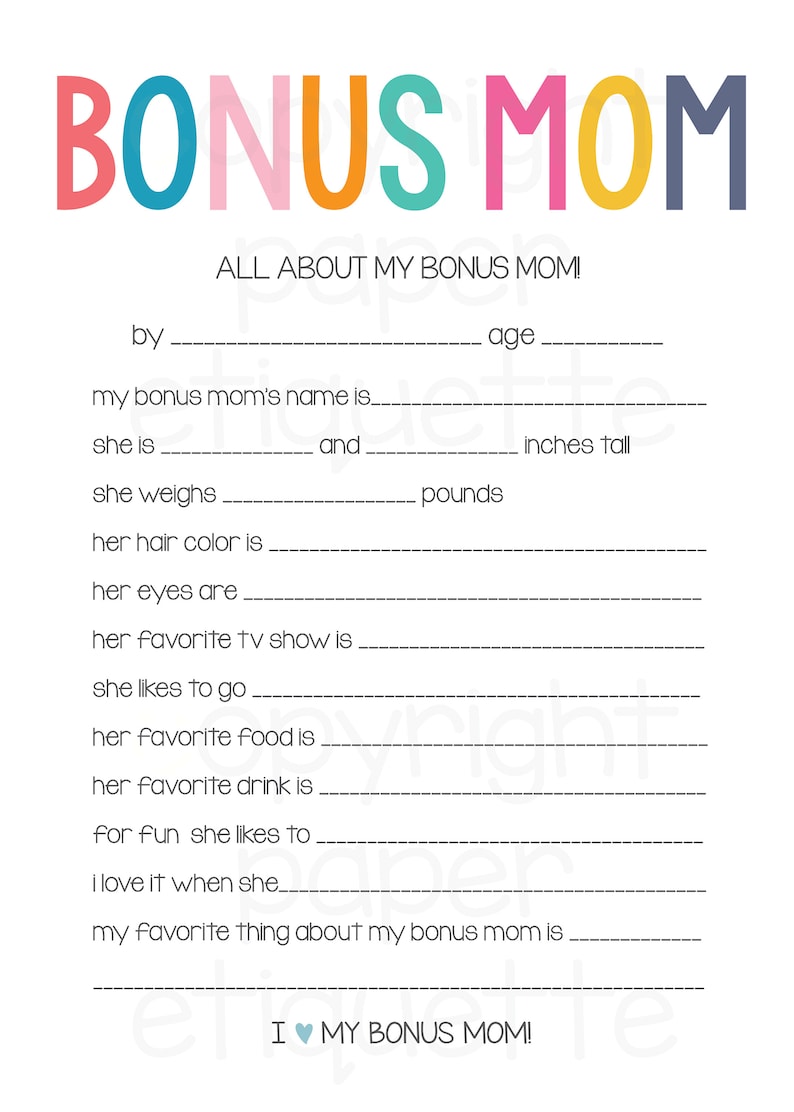 All About My Bonus Mom Step Mothers Day T 5 X 7 Etsy
