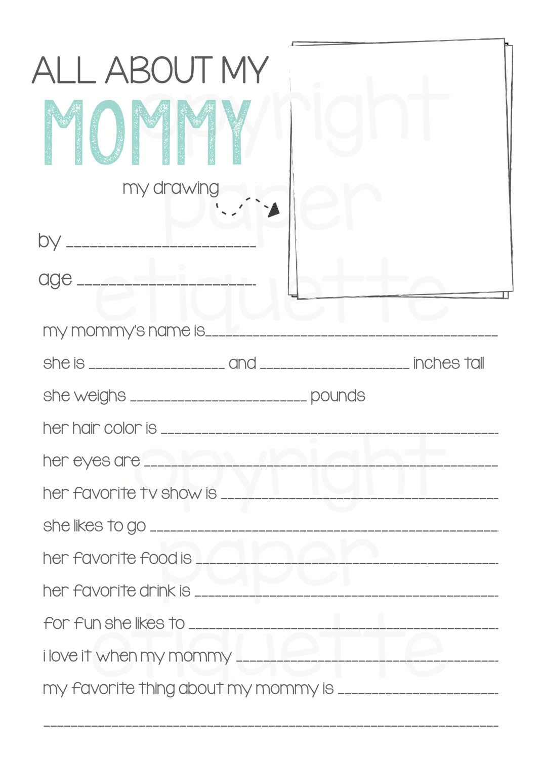 All About My Mommy Printable Mother’s Day Gift – Mom Fill in Keepsake ...
