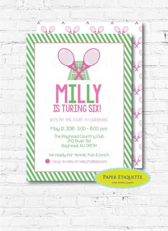 Tennis Invitation Pink Preppy Tennis Invite Tennis Birthday | Etsy