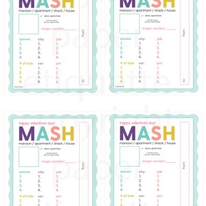 MASH Valentine's Day Cards - Middle School Valentine -valentine Game ...
