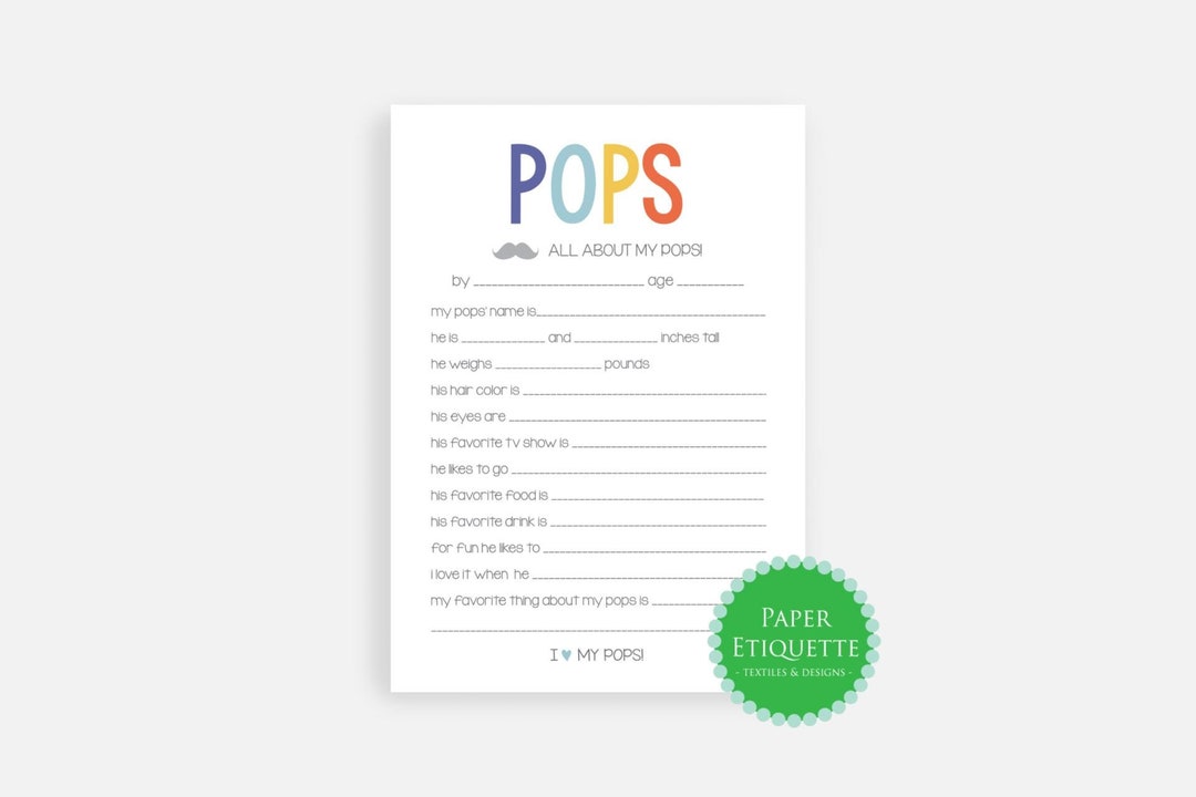 All About My Pops Printable - Pops Father's Day Gift - DIY Grandpa Gift ...