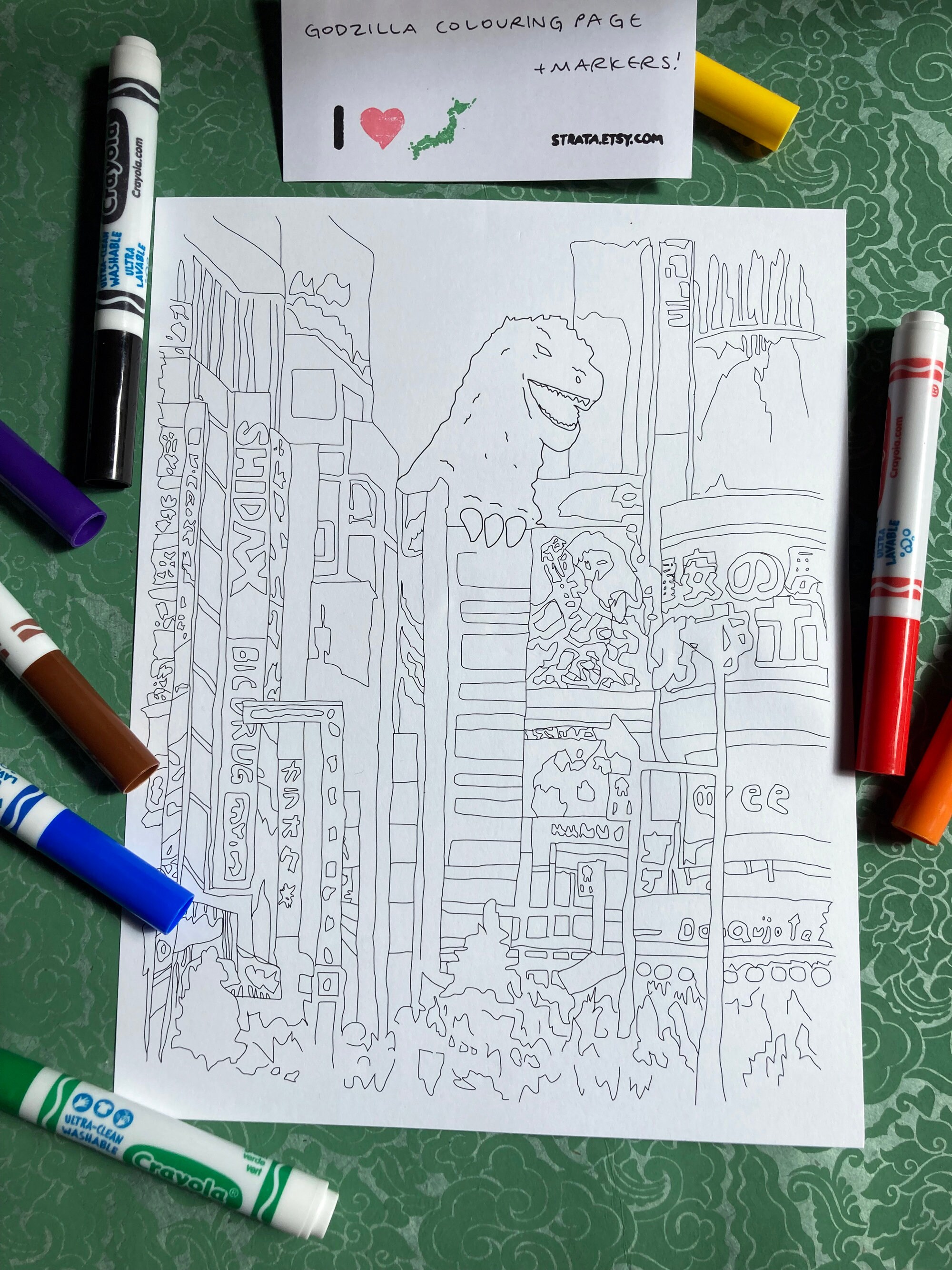 Colouring Page - Japan Vacation - Godzilla in Kabuki-cho Shinjuku ...
